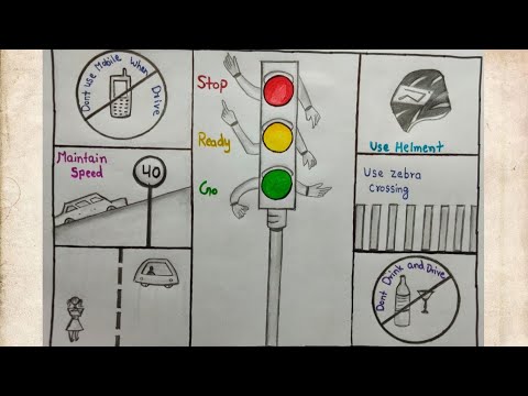 सड़क सुरक्षा पोस्टर / Road safety drawing / how to draw road safety ...