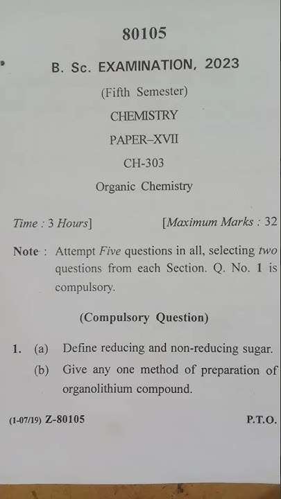 B. Sc. 5 th sem. chemistry paper, Organic chemistry 2023 Paper, CRSU, Jind #crsuupdate # ...