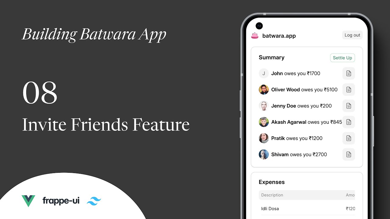 08 - Invite Friends | Building an expense splitting app with Frappe ...