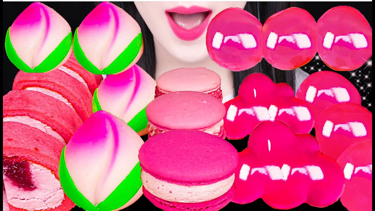ASMR PINK FOODS *FROZEN CHOCOLATE, CLOUD JELLO, PEACH JELLY 얼린 복숭아 초콜릿 ...