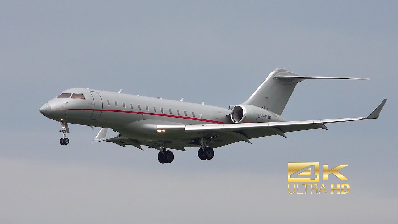 (4K) Bombardier Global 6000 from VistaJet 9H-VJQ arrival at Munich ...
