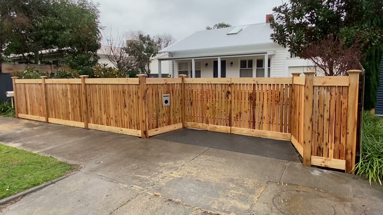 Hampton style picket fence with double gates - YouTube