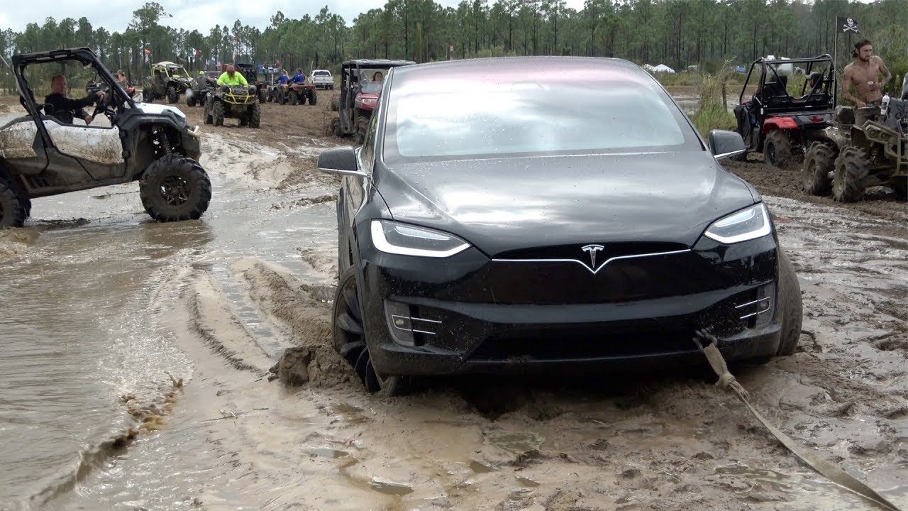 Tesla Model X Stuck in Mud ACP Recovery - YouTube