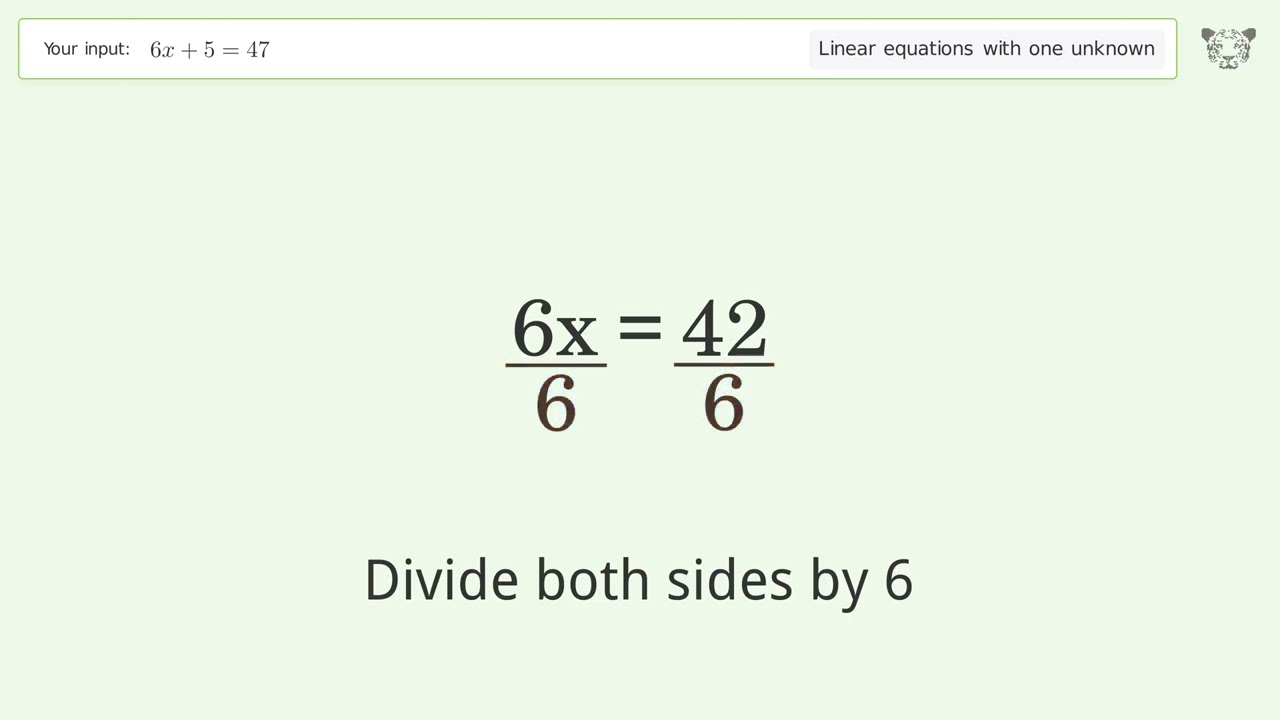 Linear Equation With One Unknown Solve 6x 5 47 Step by step Solution Linear Equation With One Unknown Solve 6x 5 47 Step by step Solution