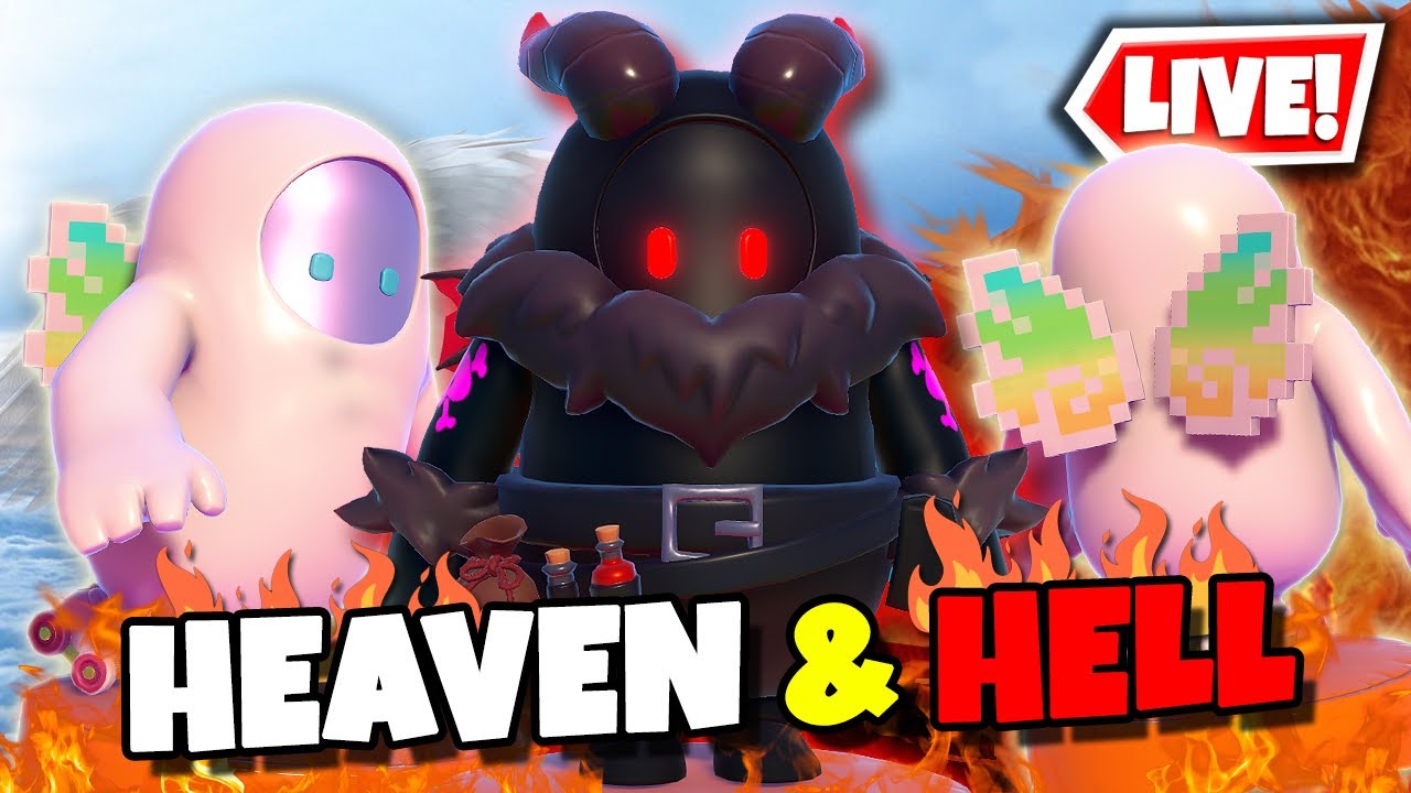 LIVE FALL GUYS HEAVEN & HELL CUSTOMS WAR ⬛ DEMONS Vs ANGELS ⬜ WINNER ...