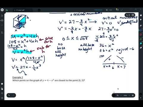 Calc AB Notes 3.7 Optimization Problems Part 1 (examples 1 and 2) - YouTube