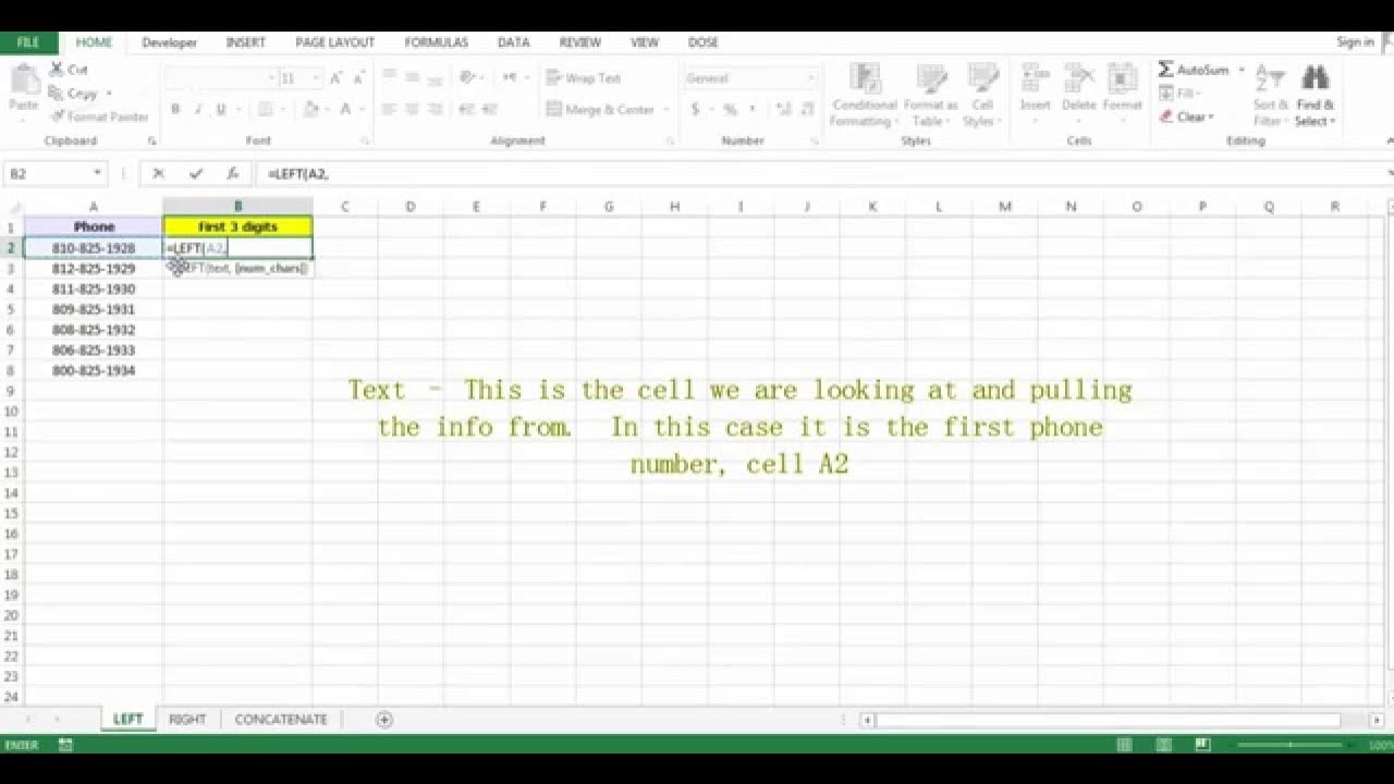 Excel LEFT RIGHT CONCATENATE Function - How to use LEFT RIGHT CONCATENATE Function - YouTube