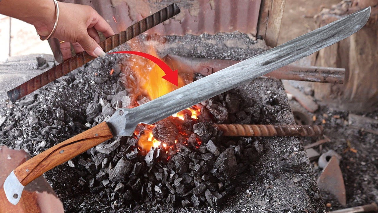 FORGING a Powerful Sword out of Rusty Rebar - Sword Making. - YouTube