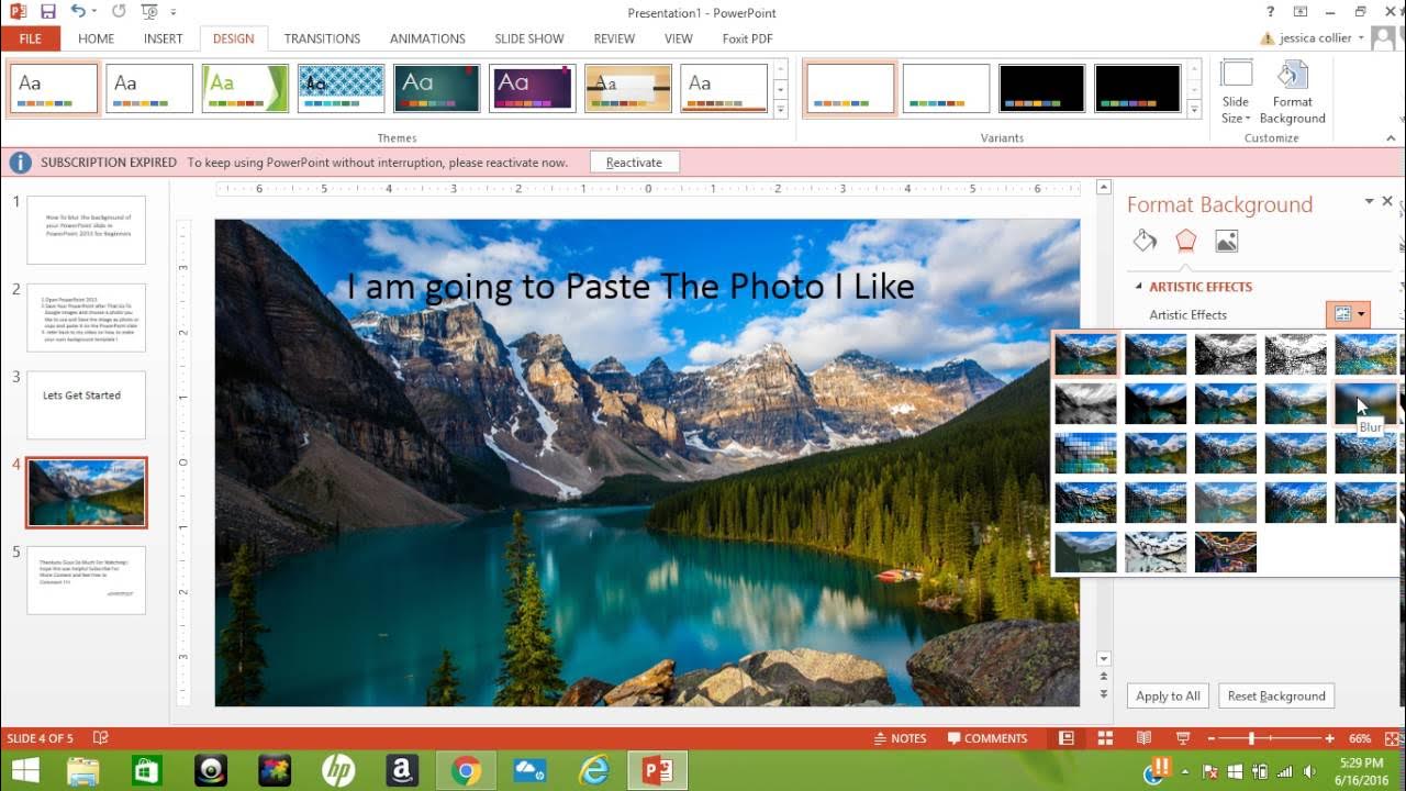 How to Blur The Background of a Photo in PowerPoint 2013 Beginners ...