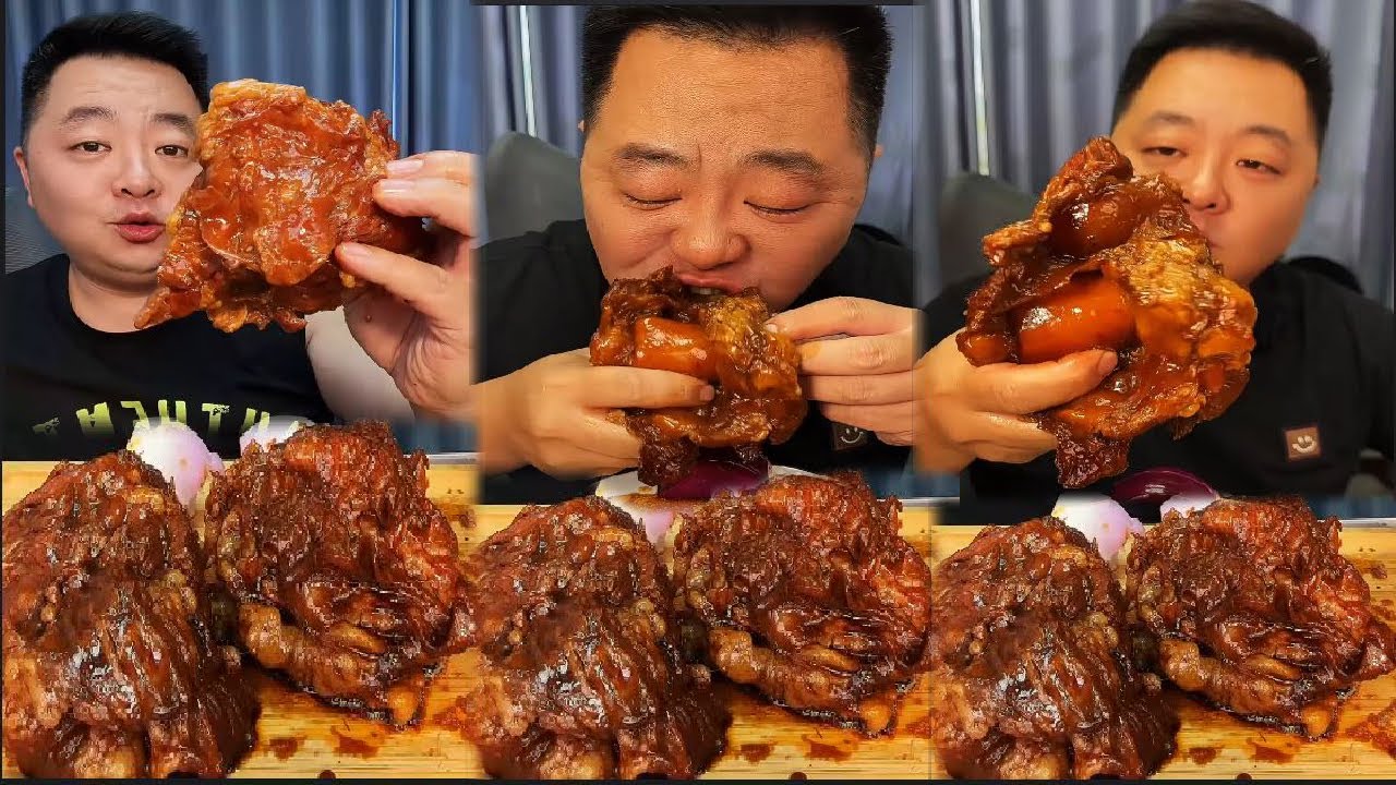 Eating Beef ribs as soon as they are heated up at home, Mukbang - YouTube