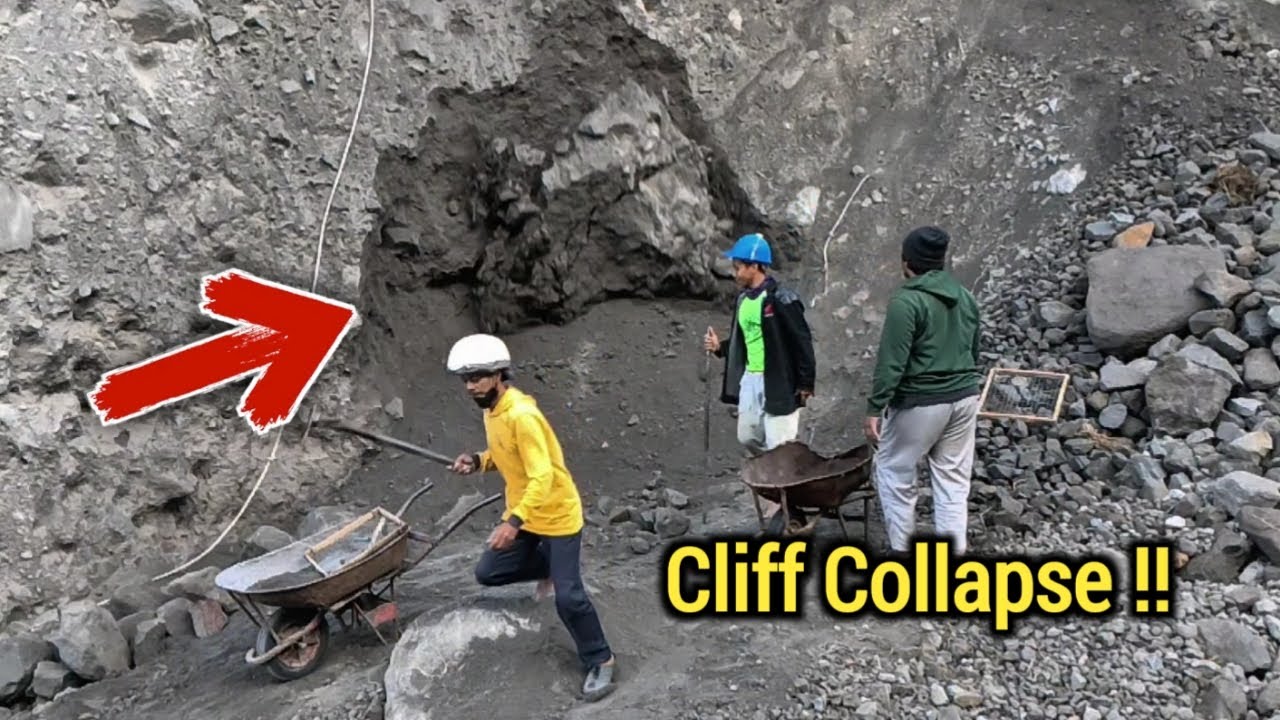 cliff collapse‼️ miners knock down black sand on the cliff - YouTube