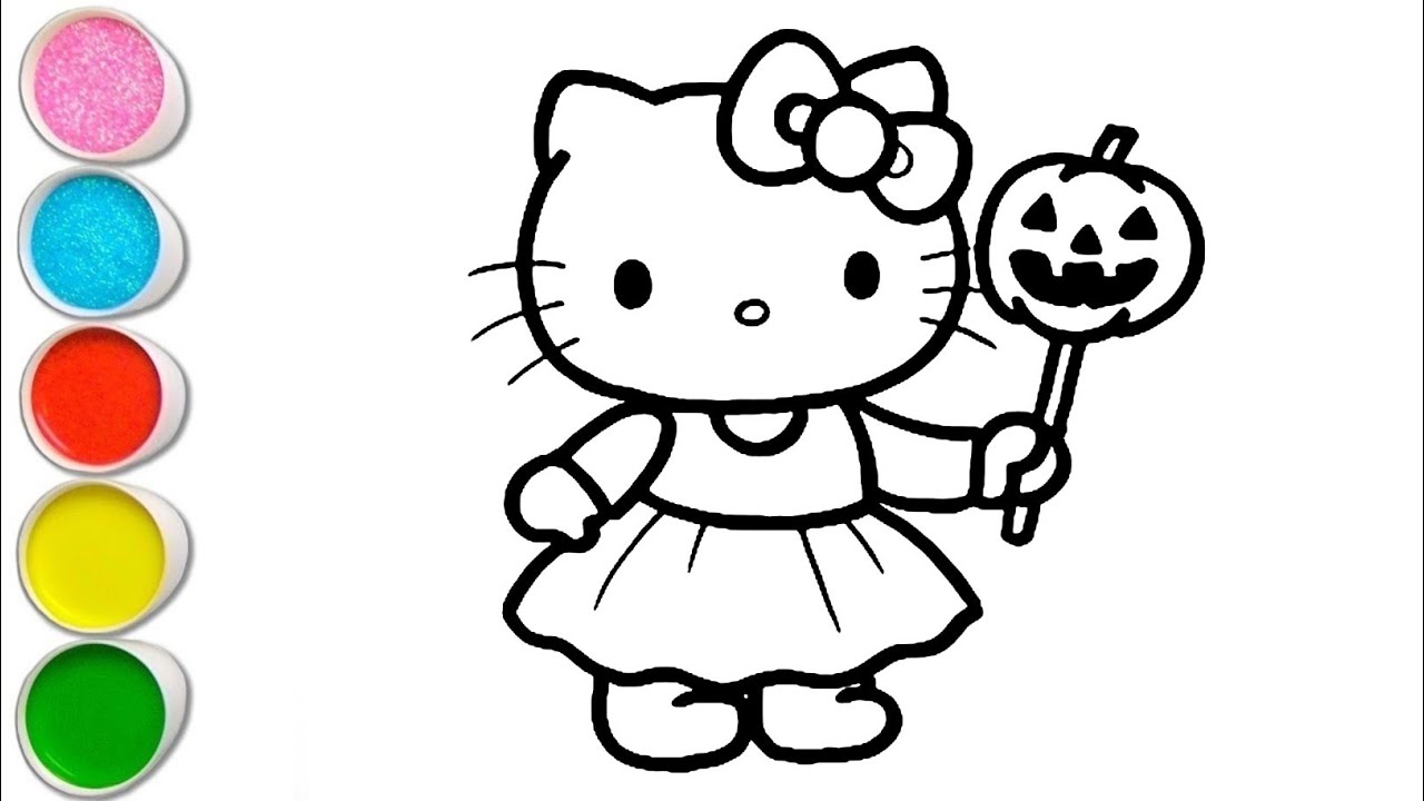 Hello Kitty With Halloween Drawing, Painting and Coloring For Kids and ...