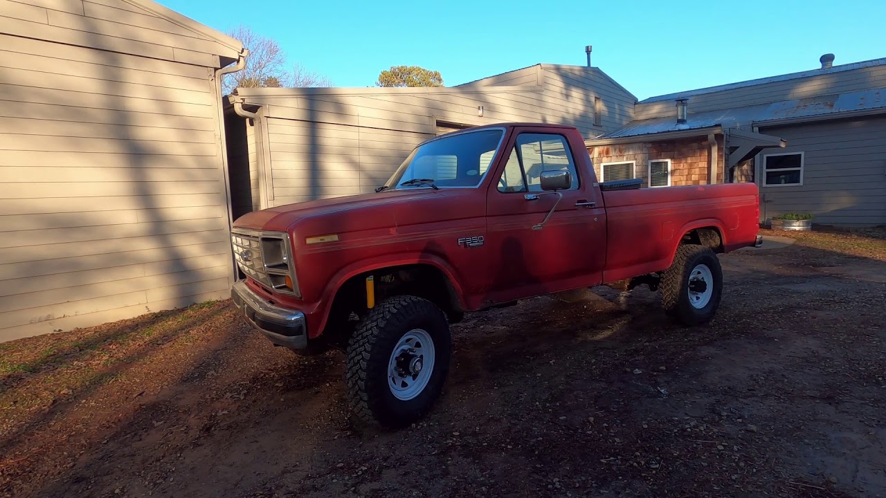 85 F350 Cold Start Cab View - YouTube