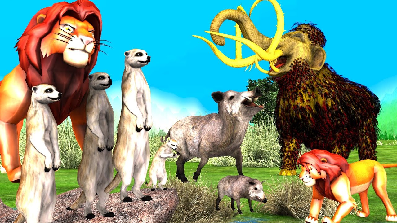 Woolly Mammoth Elephant vs Zombie Lion Wild Boar and Meerkat Wild ...