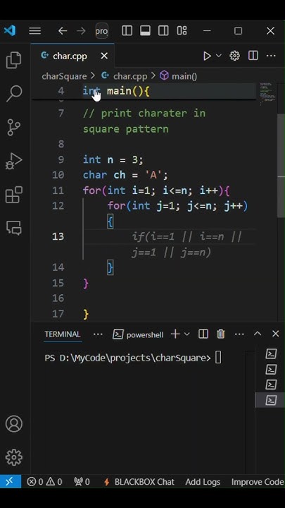 print characters for square loop in DSA C++ #coding #programming #dsa #compilation - YouTube
