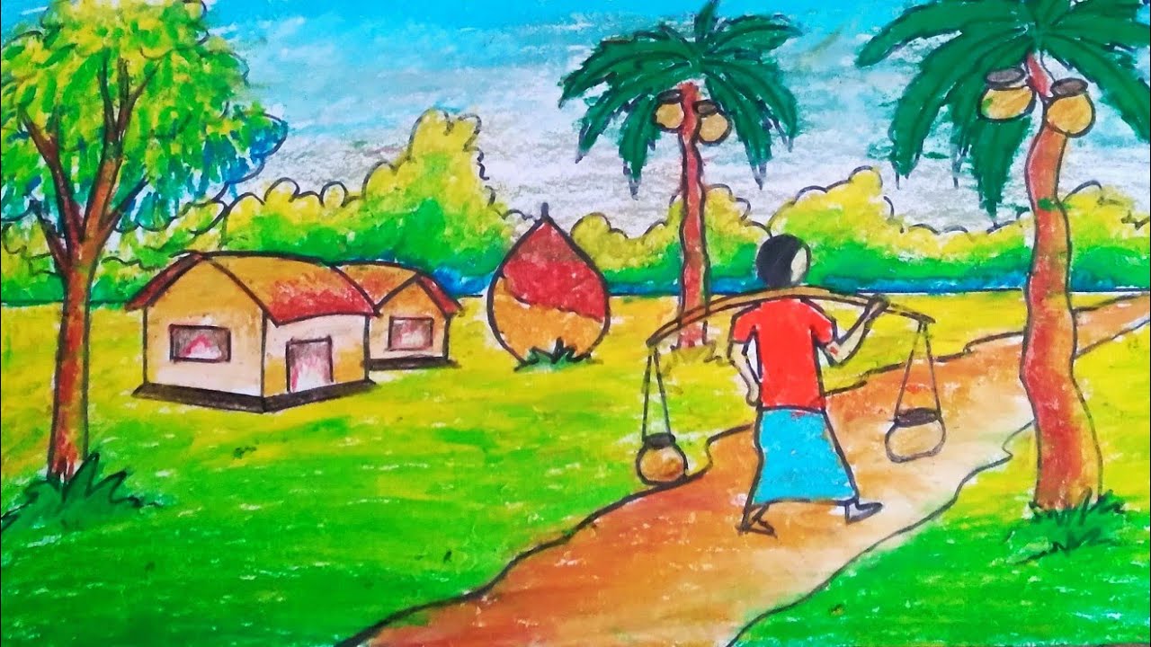 how to draw scenery of winter season for beginners //শীতকালের দৃশ্য ...