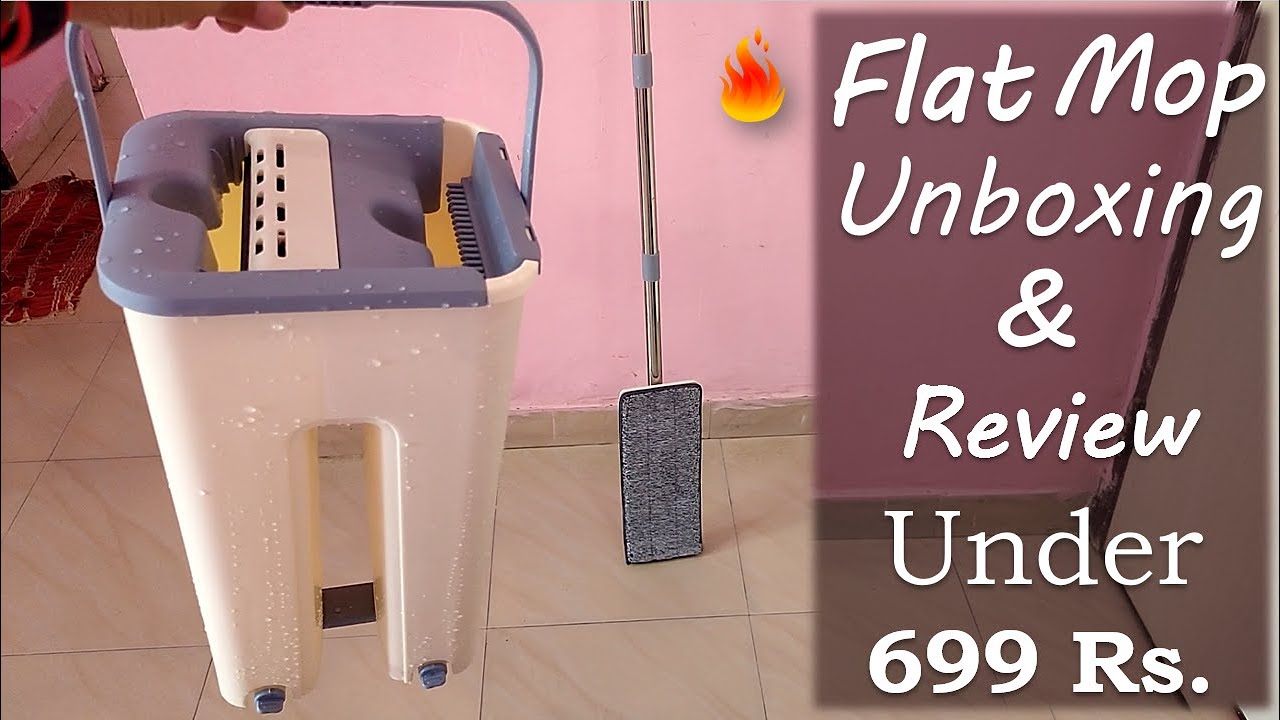 Flat Mop with Bucket Microfiber Flat Mop System 360° Cleaning Hand Free ...