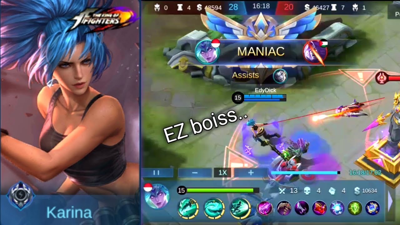 KARINA MOBILE LEGENDS GAMEPLAY 2020 | KOF SKIN ALMOST SAVAGE! - YouTube