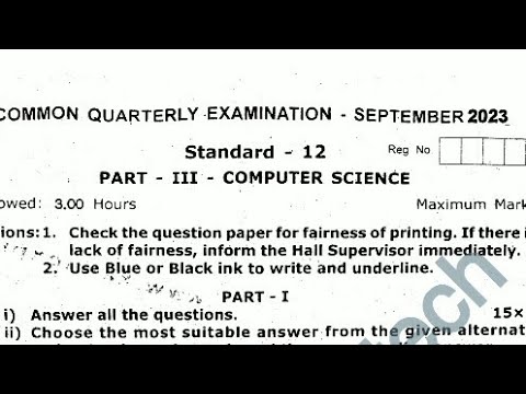12TH STD COMPUTER SCIENCE COMMON QUARTERLY EXAM SEPTEMBER-2023 OFFICIAL ORIGINAL QUESTION PAPER🔴 ...
