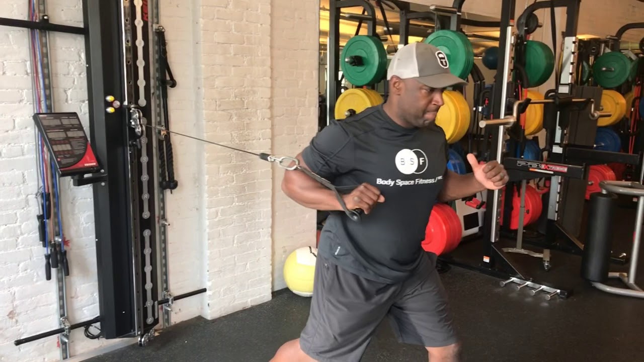 Cable split stance single arm horizontal press - YouTube