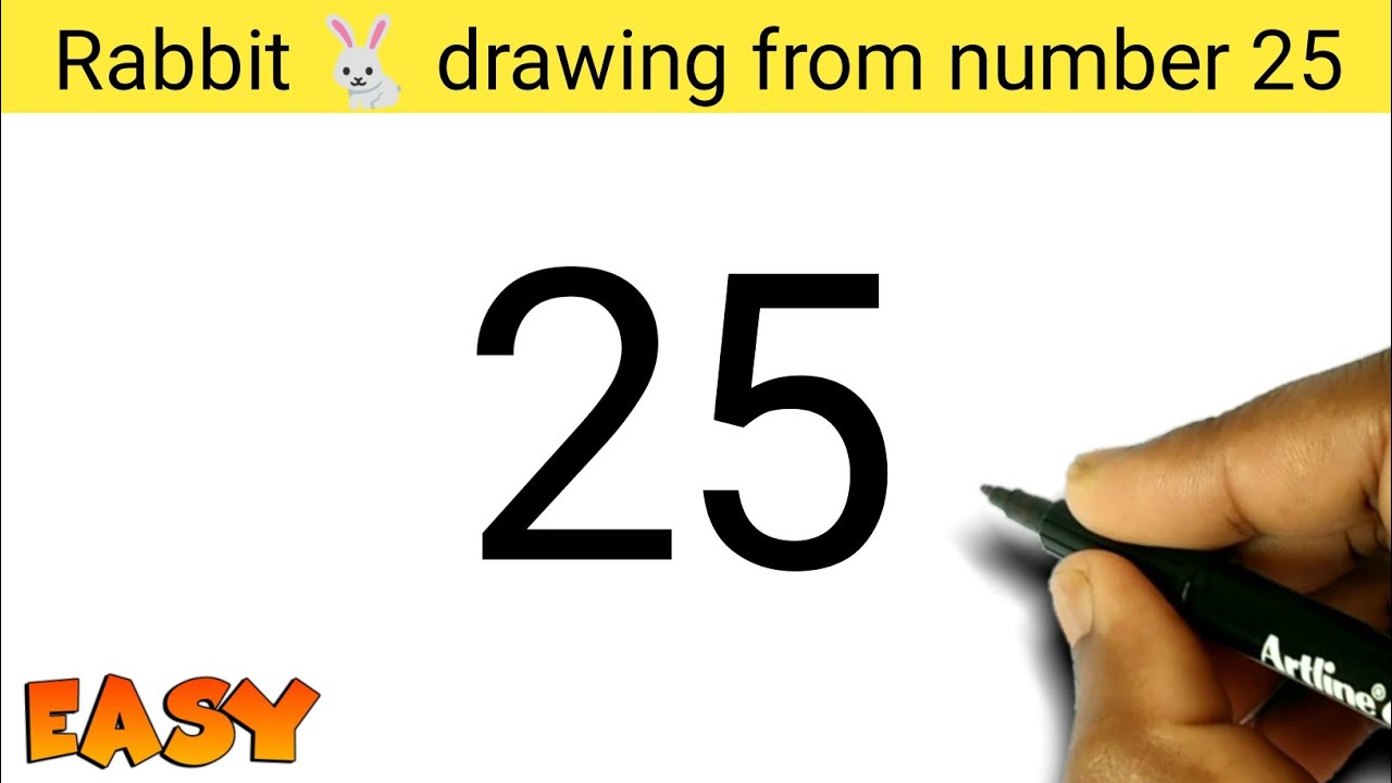 Easy Rabbit Drawing for Beginners: Using the Number 25 | Bunny drawing ...