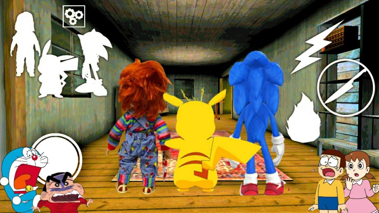 Chucky, Pikachu, Sonic Banke Kiya Helicopter Escape in Granny Chapter ...