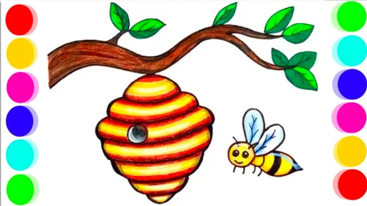 Beehive drawing easy / beehive drawing colour / How to draw a beautiful ...