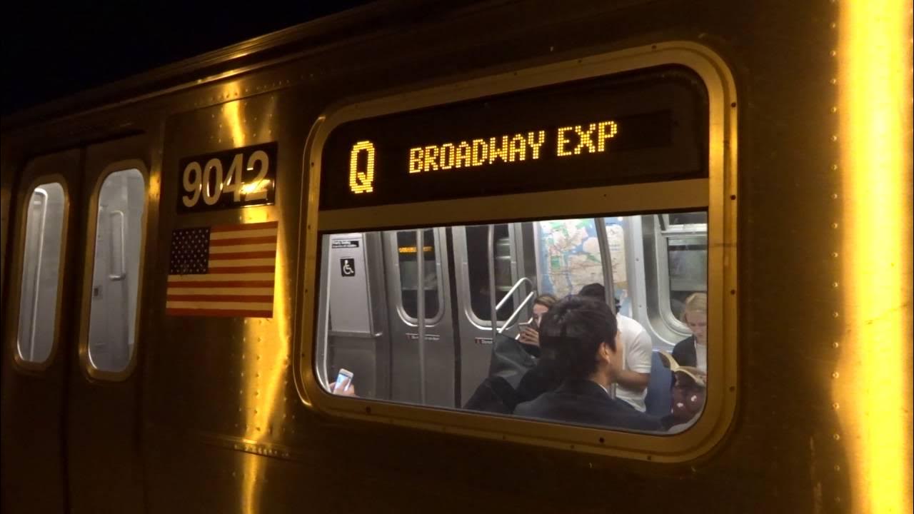 NYC Subway: Astoria-bound R160 (Q) Entering & Leaving 36th Avenue-Washington Avenue (Night ...