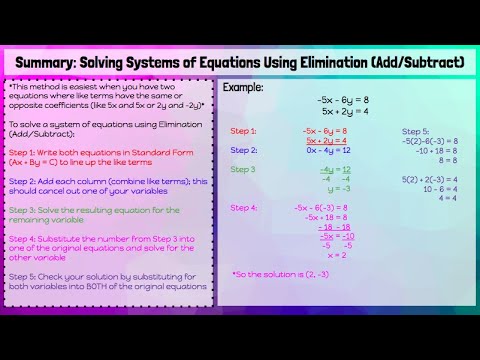 Solving Systems of Equations by Elimination (Add/Subtract) - YouTube