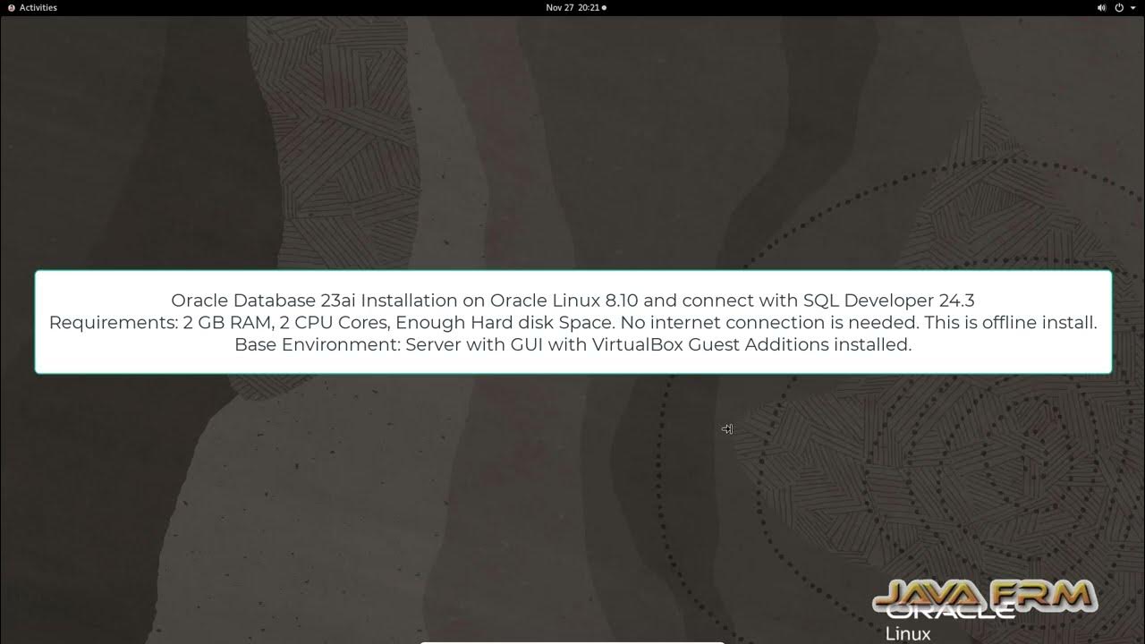 Oracle Database 23ai installation on Oracle Linux 8.10 and connect with SQL Developer 24.3 - YouTube