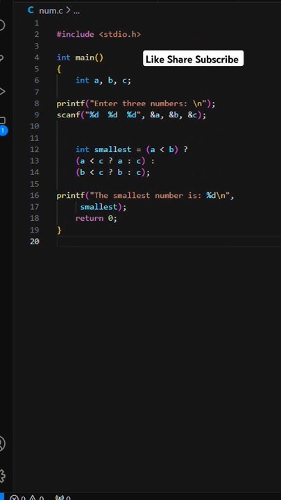 Smallest Number In Given 3 Code In C Language In VS Code. #codequest.#coding #clanguage # ...