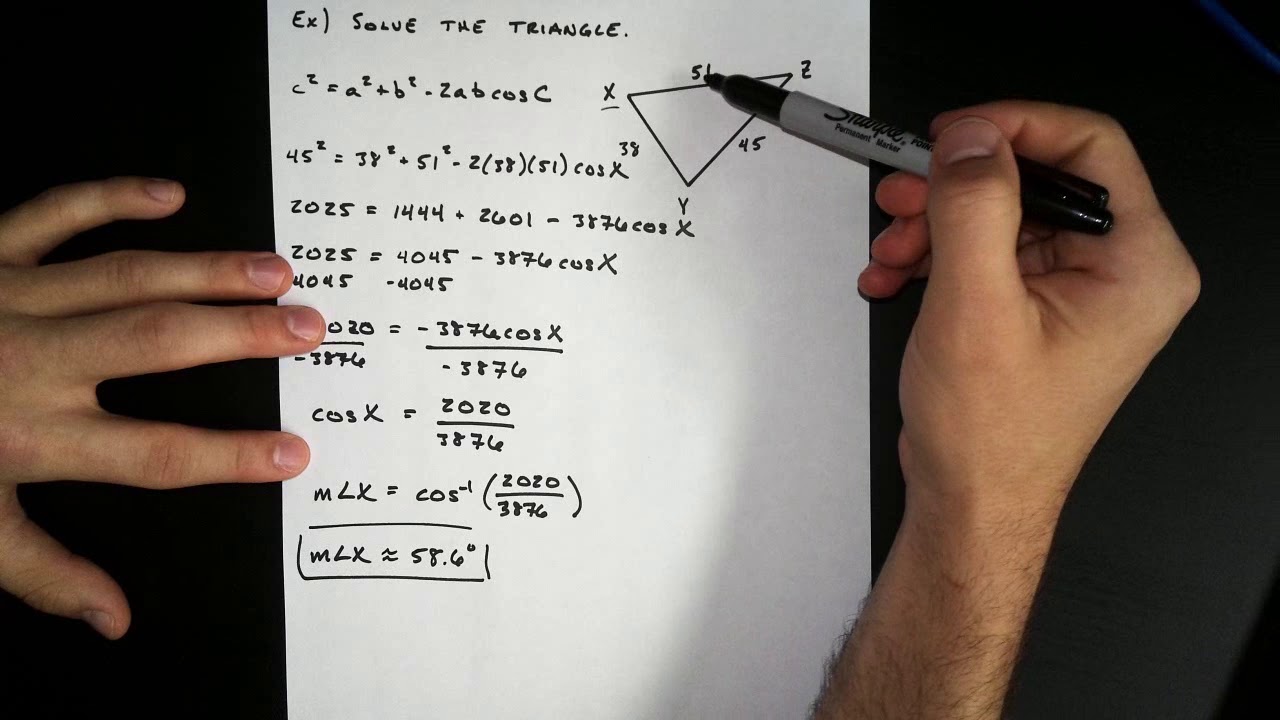 Solving a Triangle with the Law of Cosines (SSS) - PreCalculus - YouTube