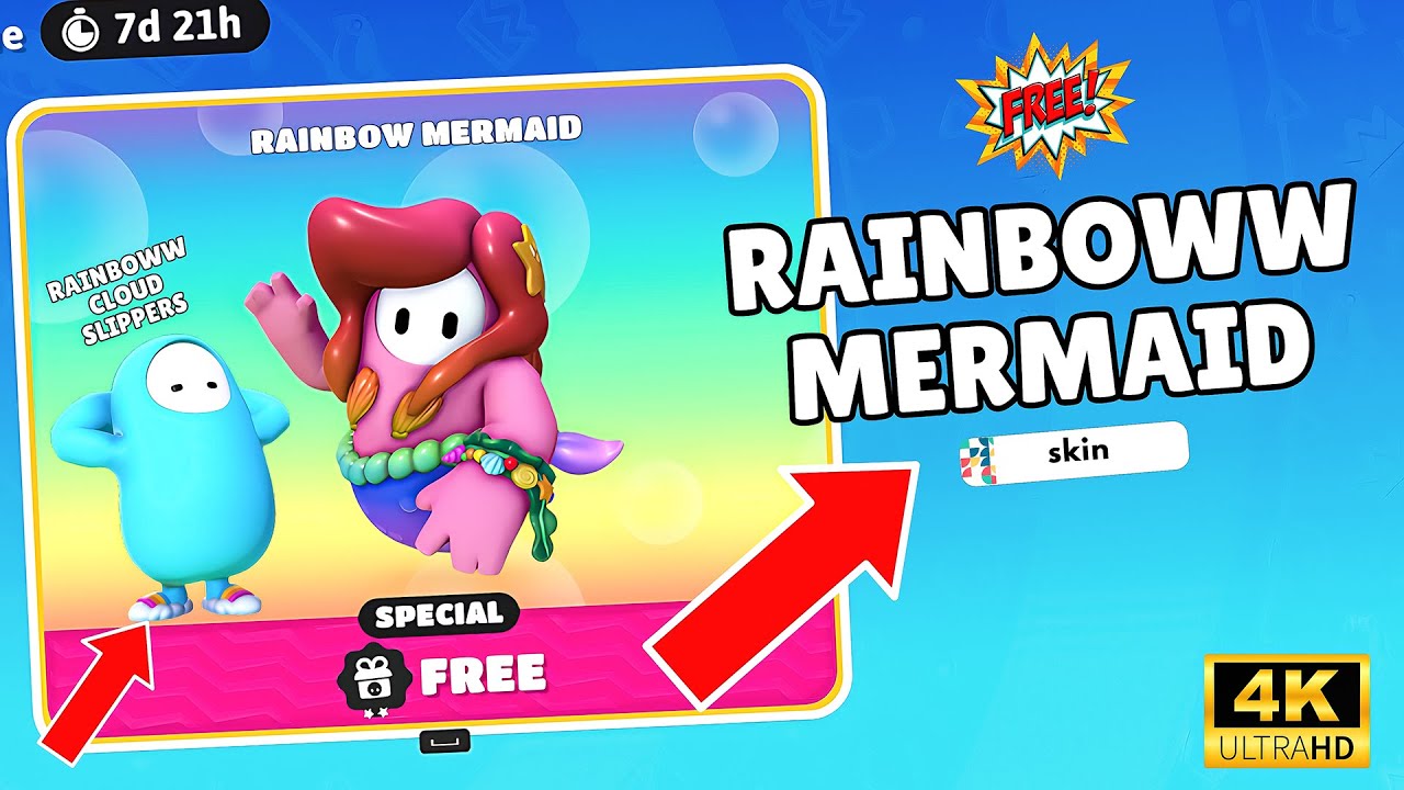 Fall Guys RAINBOW MERMAID/SLIPPERS Skins LeaderBoard Customs Shows LIVE ...