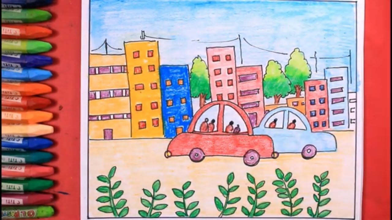 How TO Draw city scenery step by step/easy city scenery drawing - YouTube