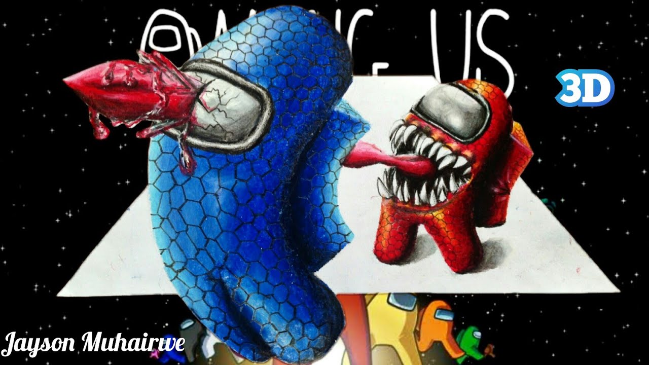 AMONG US Drawing (3D) IMPOSTER kills CREWMATE ( Oil Pastel Drawing ...