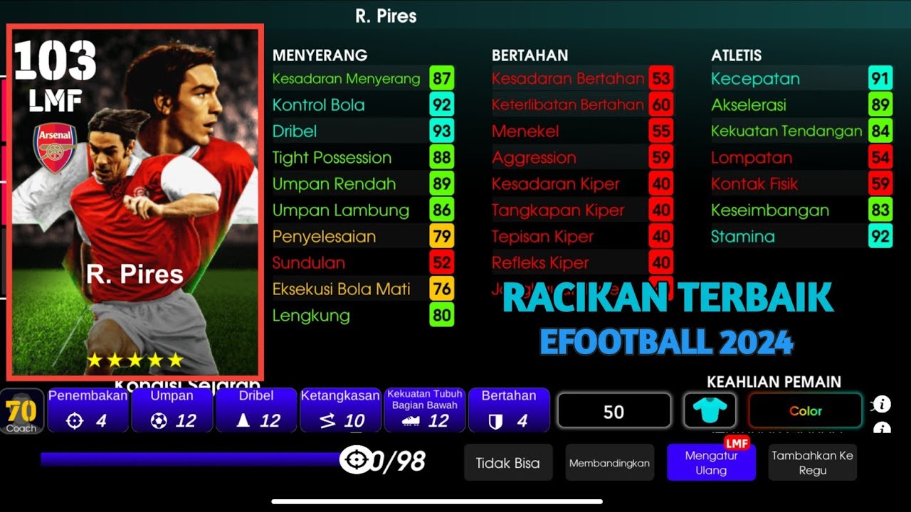 Racikan Terbaik R. Pires 103 Max Level Rating EFOOTBALL MOBILE 2024 ...