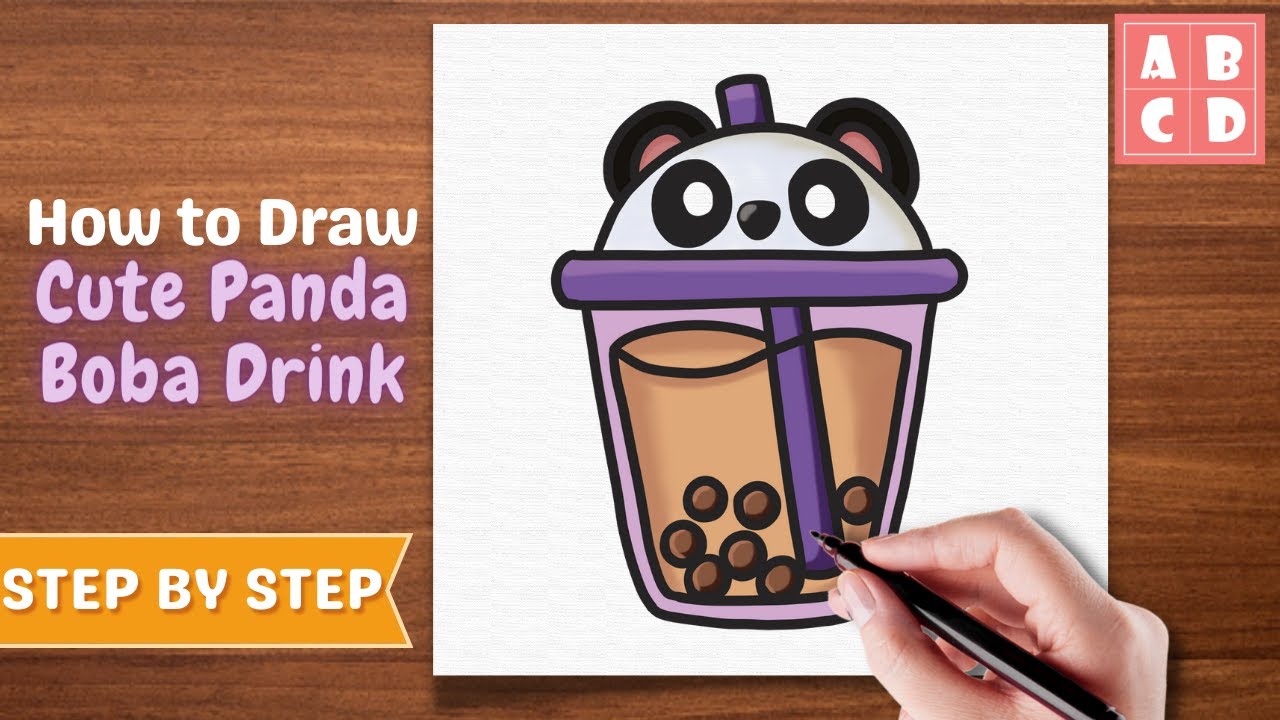 How To Draw Cute Panda Boba Drink Easy Step By Step Anybodycandraw With Sata Youtube