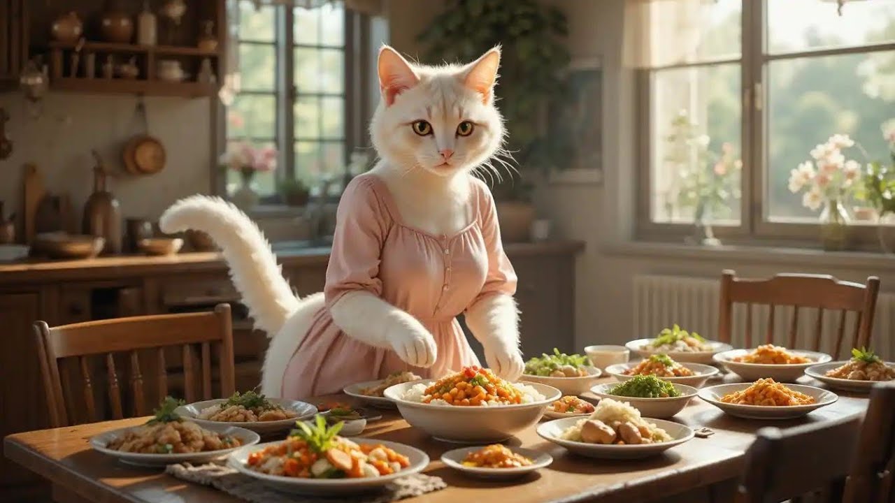 Our Cat Family's Dinner Routine: Dad Cat Brings Chicken, Mom Cooks ...