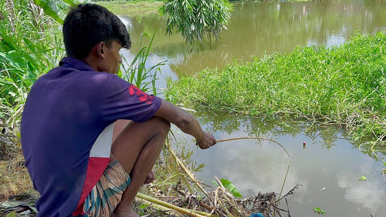 Fishing Video 🎣 Village Boy Fishing With Hook ~ Best Amazing Rui Fish ...