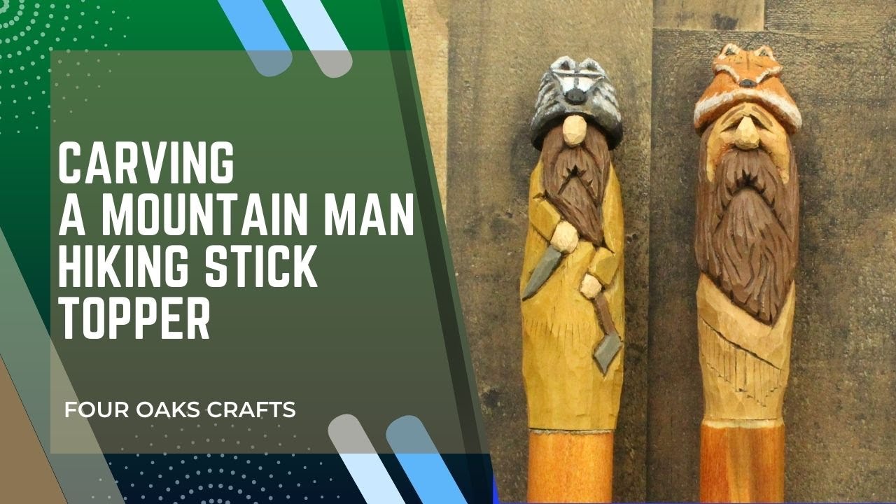 Woodcarving - Carving a Mountain Man Hiking Stick Topper - YouTube