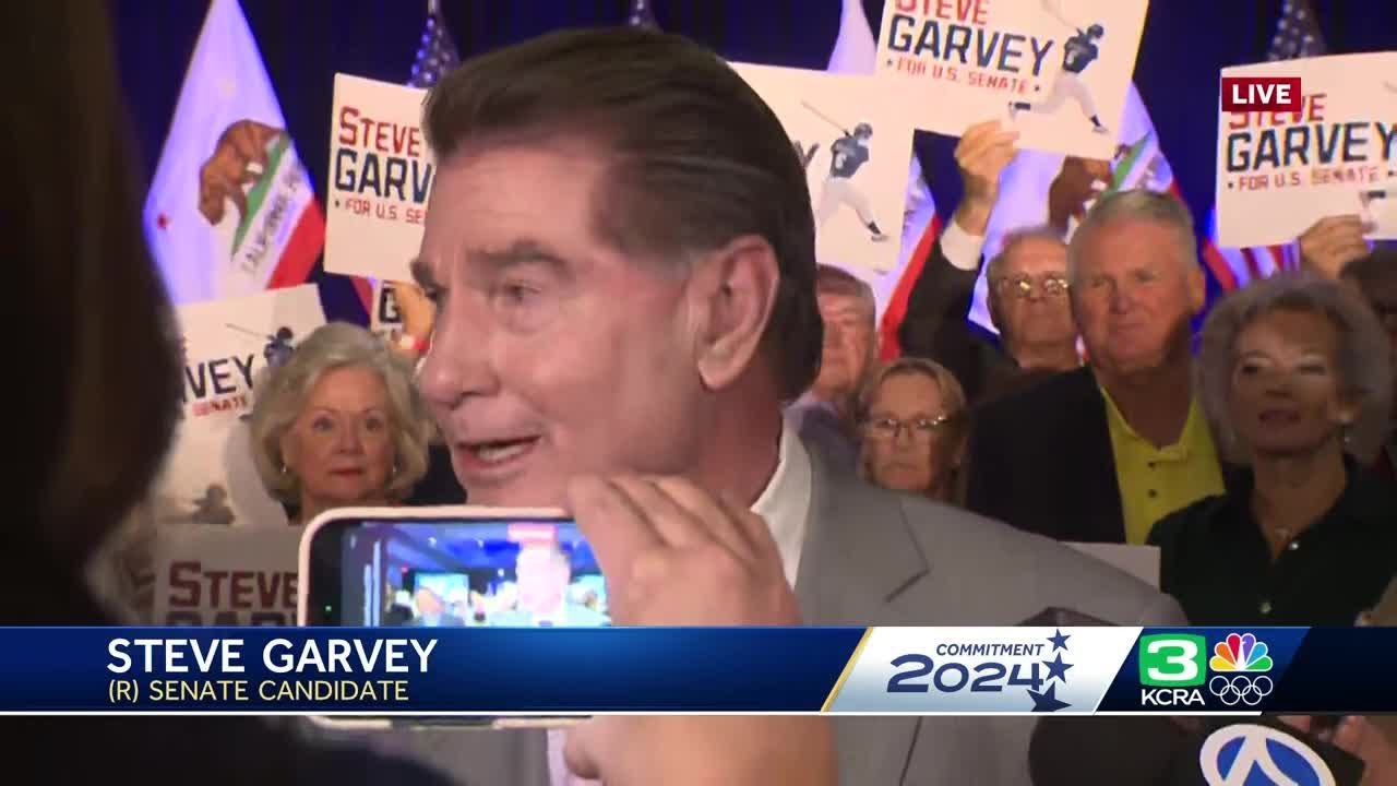 California GOP Senate candidate Steve Garvey speaks after polls close ...