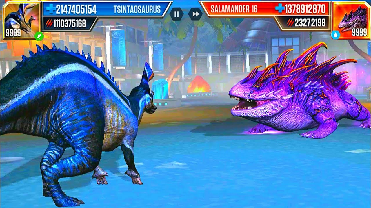 TSINTAOSAURUS 999 VS SALAMANDER 16 (JURASSIC WORLD). - YouTube