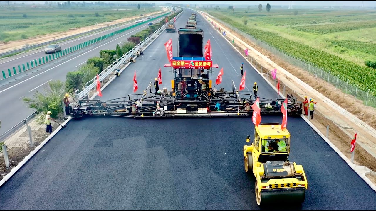 Roller & Paver Asphalt Paving In One Day - YouTube