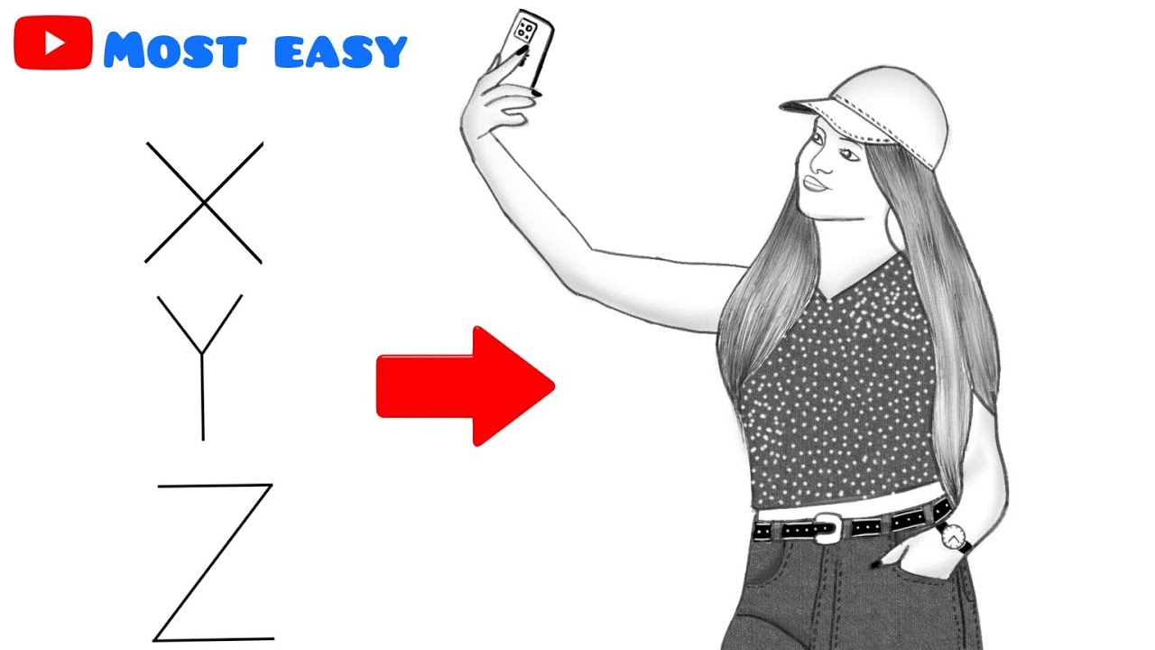 How to draw a Beautiful girl taking a selfie | Pencil sketch for ...