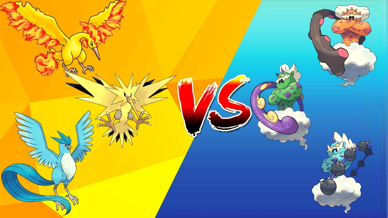 ARTICUNO ZAPDOS E MOLTRES VS TORNADUS THUNDURUS E LANDORUS - BATALHA ...