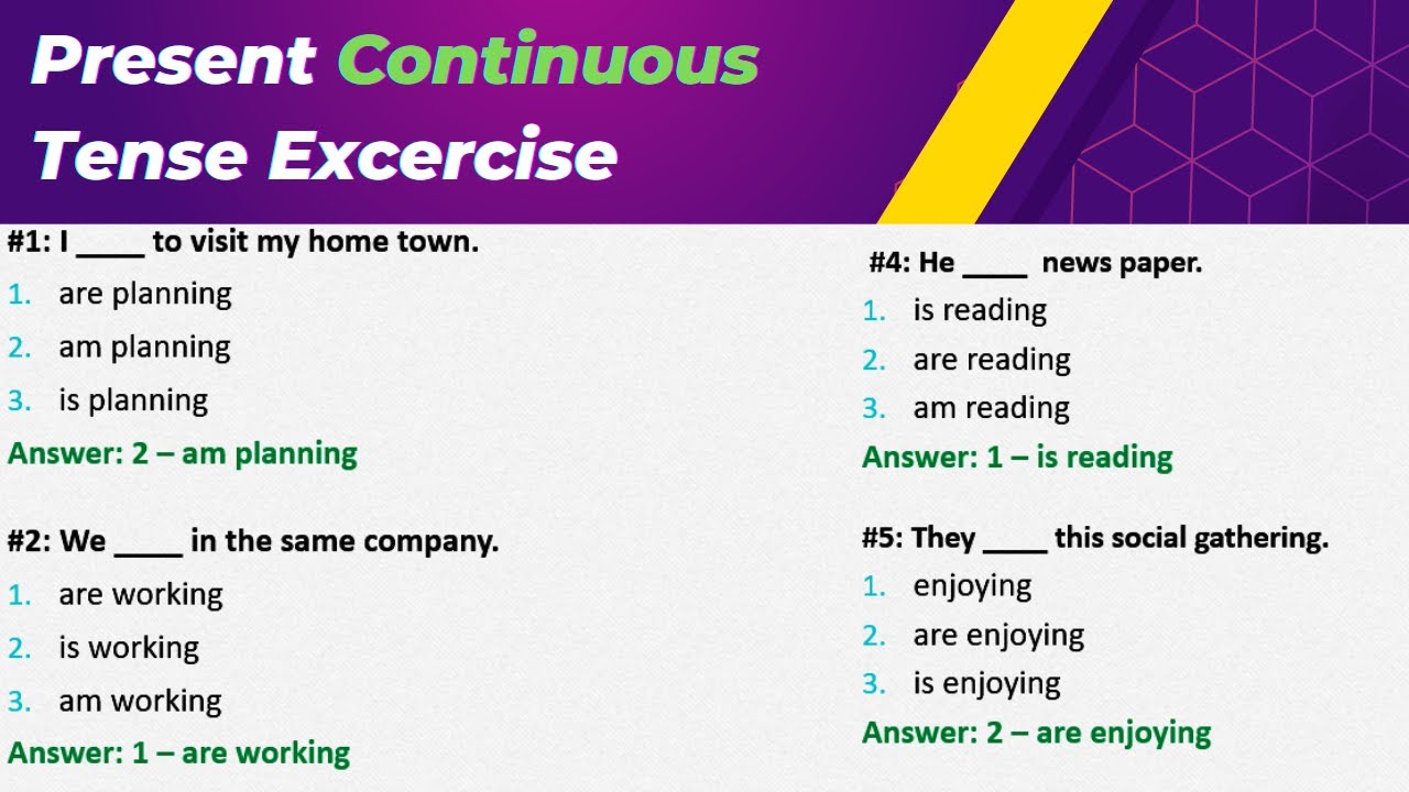 Present Continuous Tense Excercise | Examples in English Grammar - YouTube