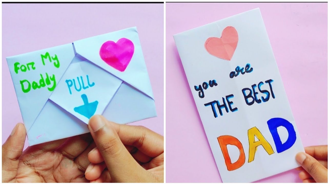 DIY - SURPRISE MESSAGE CARD FOR father's day| Pull Tab Origami Envelope ...