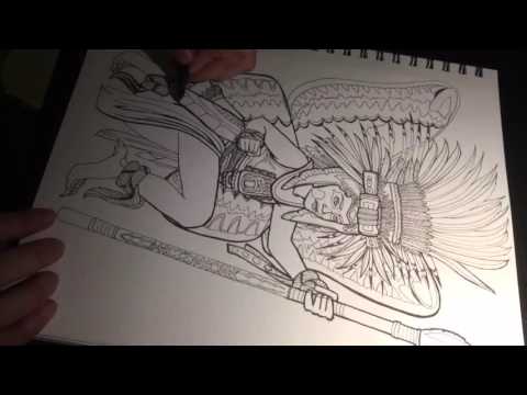 Itzpapalotl Inking Timelapse for Global Goddesses Coloring Book