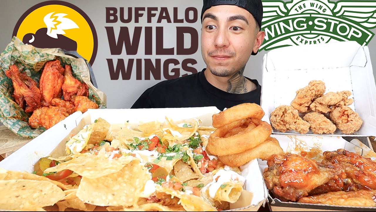 MUKBANG EATING Wingstop Hot Buffalo Wings, Buffalo Wild Wings Mango ...