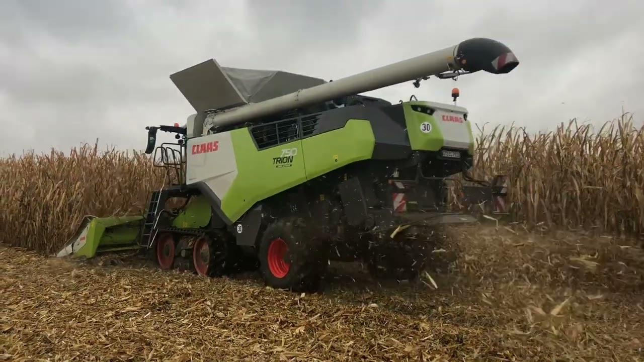 Claas Corio Stubble Cracker on Trion 750 harvesting corn in Germany ...